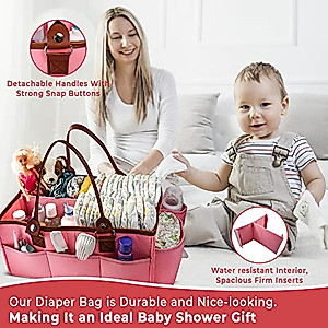 SENDMEX Pink Diaper Caddy - Baby Diaper Caddy Organizer - Car Caddy Diaper Basket - Baby Bath Organizer Basket - Diapers Storage - Baby Essentials For Newborn