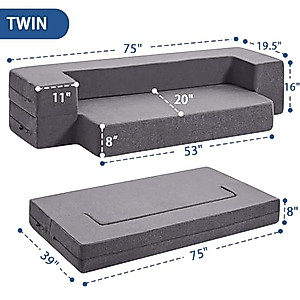 ILPEOD 8 Inch Memory Foam Fold Out Sofa Bed, Washable Cover Sleeper Convertible Futon Mattress for Bedroom Living Room Guest Bed