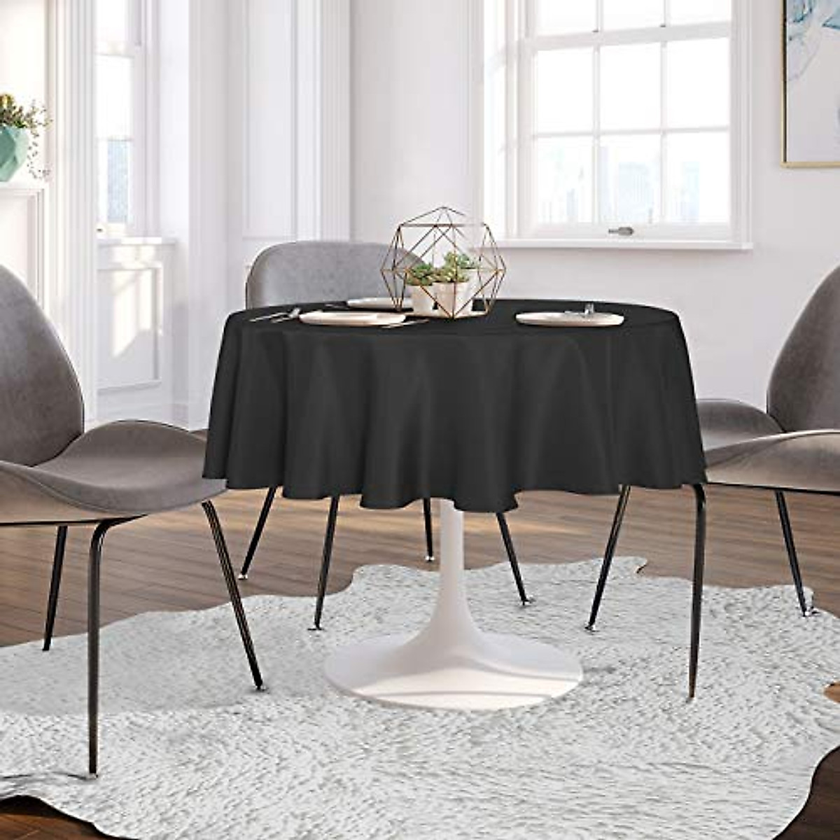 sancua Round Tablecloth - 60 Inch - Water Resistant Spill Proof Washable Polyester Table Cloth Decorative Fabric Table Cover for Dining Table, Buffet Parties and Camping, Black