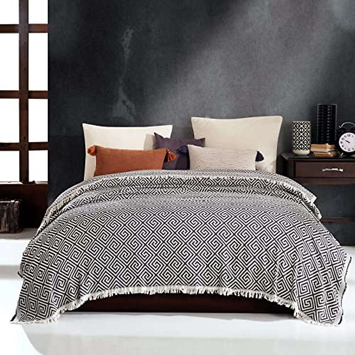 Turkish Throw Blanket for Couch - Cotton Blanket for Bed Cover - Large Farmhouse Blanket for Home Decor 75 X 90 Inches