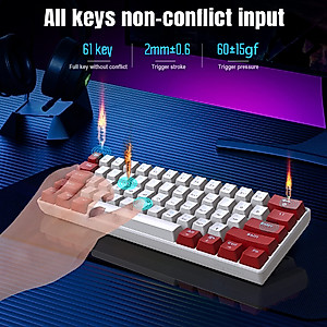 Snpurdiri Wired 60% Mechanical Gaming Keyboard, White LED Backlit Ultra-Compact Mini Office Keyboard for Windows Laptop PC Mac (Red-White, Red Switches)