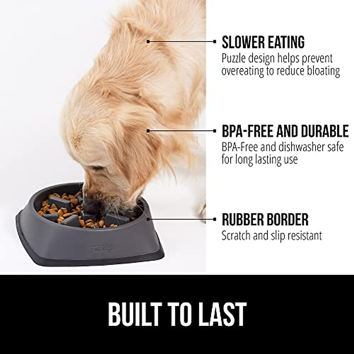 Gorilla Grip Slip Resistant Slow Feeder Dog Bowl, 4 Cups, Slows Down Pets Eating, Prevents Overeating, Feed Small and Large Breed Puppy, Fun Puzzle Design, Dogs Pet Bowls, Dry and Wet Food, Charcoal
