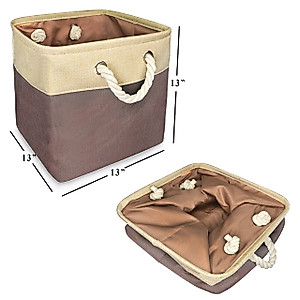 HunnyBunny Foldable Storage Bins - Premium Quality Organizing Baskets for Home Office, Living Room, Bedroom, Kitchen, Bathroom, Nursery, Closet - Collapsible Cube, Cotton Fabric, 13x13 - Pack of 4 (Brown)