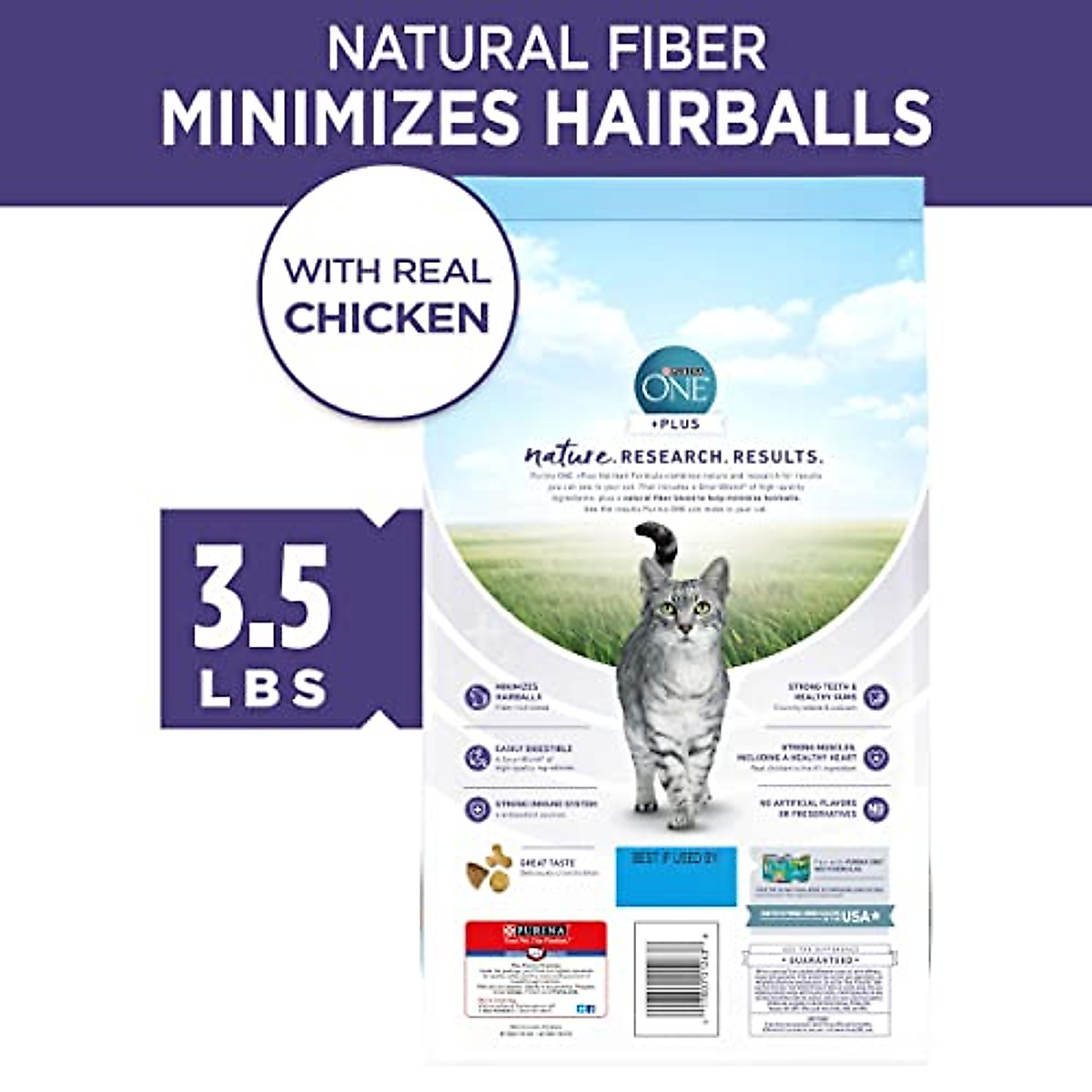 Purina ONE Natural Cat Food for Hairball Control, +PLUS Hairball Formula - 3.5 lb. Bag