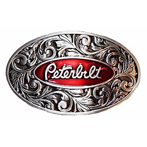 TotalShop Peterbilt Truck Belt Buckle, Red Silver