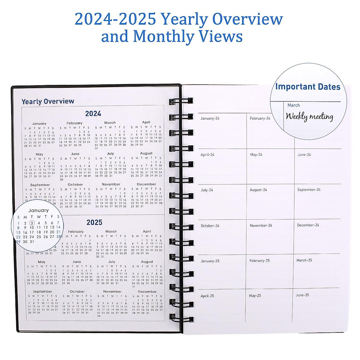 2024-2025 Planner Weekly and Monthly, 18 Month Academic Daily Planner January 2024- June 2025, 2024Spiral Planner with Hardcover, Thick Paper, 5.7" x 8.3