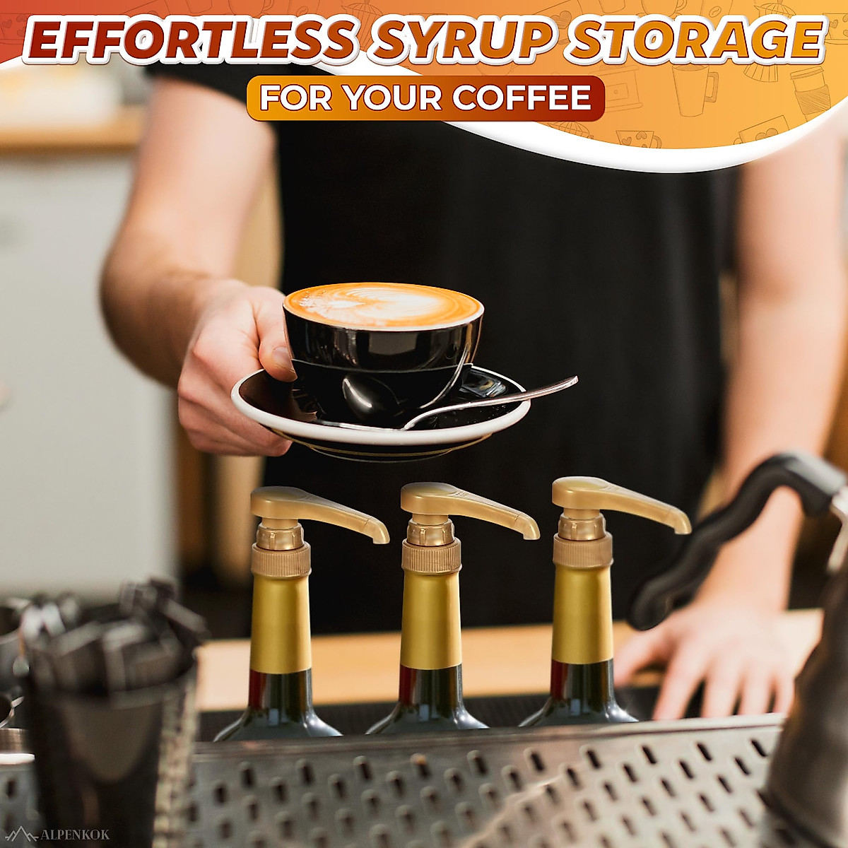 4Pcs Coffee Syrup Pump Dispenser Compatible with Torani Syrup Pump - Creamer Pump for Coffee Syrup Bottle (25.4 oz-750ml) - Davinci Syrup Pump Bottle Pump Dispenser Coffee Syrup Pumps ALPENKOK