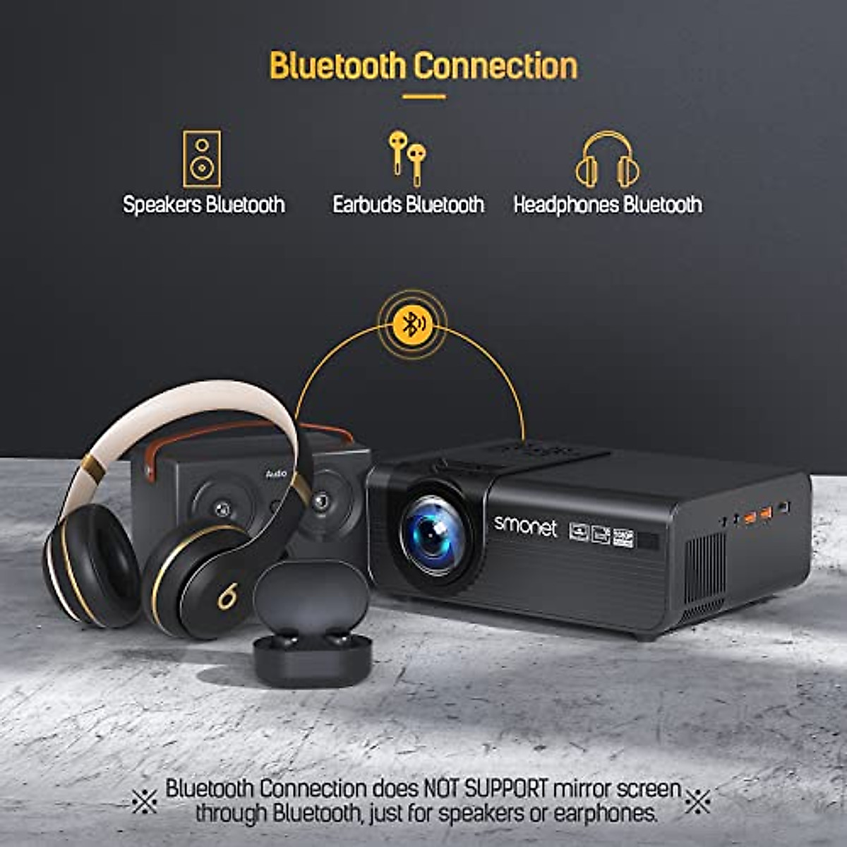 SMONET WiFi Bluetooth Native 1080P Mini Projector 4K Supported 9500L Movie Projector for Ourdoor Use Home Video LED Phone Projector Compatible with Phone TV Stick Laptops PC HDMI VGA USB TF DVD