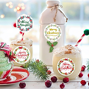 Merry Christmas Thank You Stickers Wreath Holiday Stickers for Envelope Seals 100Pcs