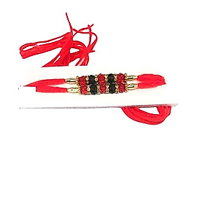 IndiaBigShop Rakhi for Bhaiya, 2 Ring Stone Brother Rakhee, Rakhi, Red-Green Crystal with Stone Rings Rakhi Thread- Set of 2