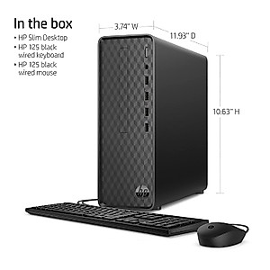 HP Slim Desktop, Intel Celeron J4025 Processor, 32GB RAM, 1TB SSD, HDMI, RJ-45, VGA, Wi-Fi, Bluetooth, Wired KB&Mouse, Windows 11 Home, Black