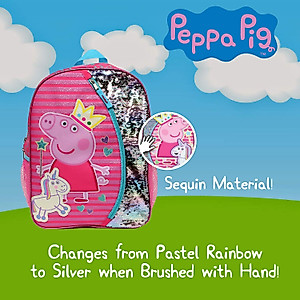 Peppa Pig Backpack for Girls for Kindergarten & Elementary School, 16 Inch, Flip Sequins & Glitter Bookbag with Padded Back & Adjustable Shoulder Straps, Lightweight Travel Bag for Kids