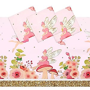 Fairy Tea Party Tablecloths for Girls Floral Birthday Supplies (54 x 108 in, 3 Pack)