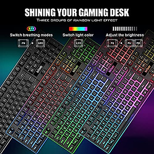 RedThunder K10 Wireless Gaming Keyboard, Rechargeable 3000mAh 2.4G LED Backlit Wireless Keyboard, Ergonomic Keyboard with Mechanical Feeling Keys for PC PS4 Xbox One Mac, Teclado Gamer, Black
