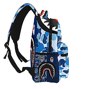 Shark Face Camo Blue Backpack College Ba&p_e Bookbag Casual Laptop Daypack For School Travel