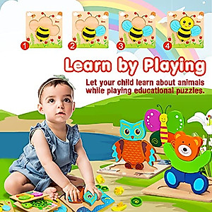 GEPER Wooden Puzzles for Toddlers 1-3, Animal Shape Toddler Puzzles Montessori Toy for 1 2 3 Year Old Boys Girls, Learning Educational Toys for Toddlers Early Development and Activity Toys Gifts