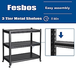 Fesbos Shelves Metal Garage Storage Shelves for Garage Storage, Adjustable Metal Shelves for Storage Shelving, 3-Tier Metal Heavy Duty Shelving, Industrial Storage Racks