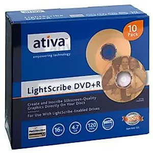 Ativa LightScribe DVD+R Recordable Media With Slim Jewel Cases, 4.7GB/120 Minutes, Pack Of 10