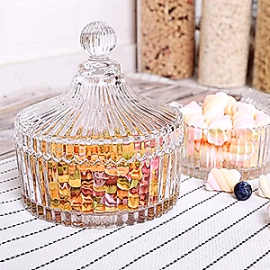 FTOF Glass Candy Storage Box Clear Sugar Dish With Lid Crystal Covered Candy Bowl Apothecary Food Buffet Container Holder, 250ml