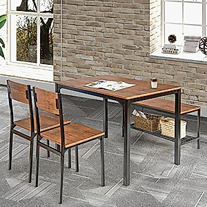 Tangkula 4-Piece Dining Table Set, Kitchen Table with Bench and Chairs, Metal Frame, Space-Saving Furniture, Modern 4-Person Dinette for Kitchen, Dining Room