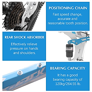 BJTDLLX 26" 21 Speed Mountain Folding Bike, Women Mens Carbon Steel Mountain Bike Full Suspension Double Disc Brakes Foldable Bicycle, 31.5-37.4in Adjustable Saddle Height, Blue & White