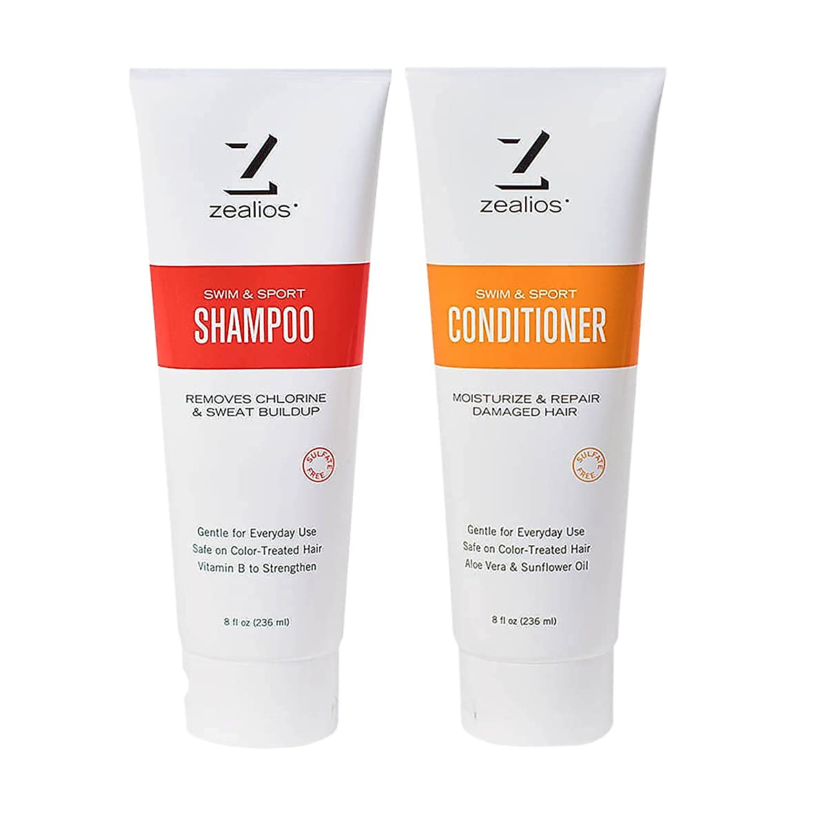 Zealios Shampoo & Conditioner Moisturizing Renewal Kit - Repairs Swimmers Hair Damaged by Pool Chemicals, Sulfate-Free Swim & Sport Formula Safe For Treated Hair & Chlorine Removal - 8 fl oz Each