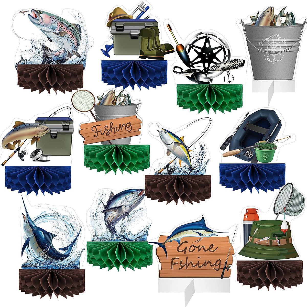 12 Pcs Fishing Decorations Gone Fishing Centerpieces Fish Party Decorations Honeycomb Party Supplies 3D Fishing Table Decor Fishing Birthday Party Supplies for Fathers Day Retirement Baby Shower