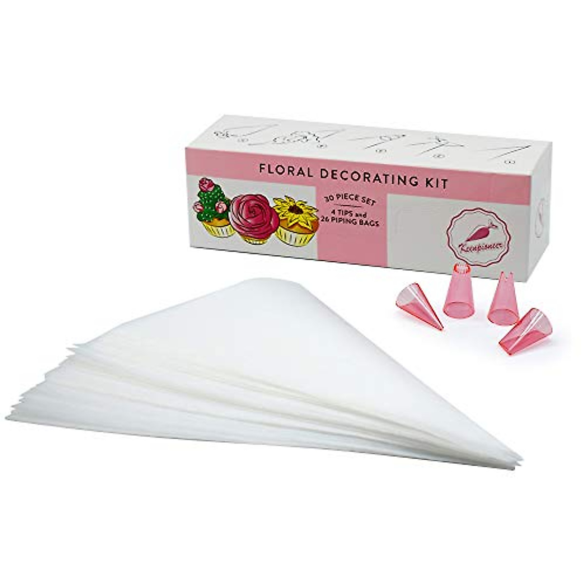 Keenpioneer Floral Decorating Kit, 26 Pastry Bags - 12 inch Disposable Piping Bags, plus 4 Tips