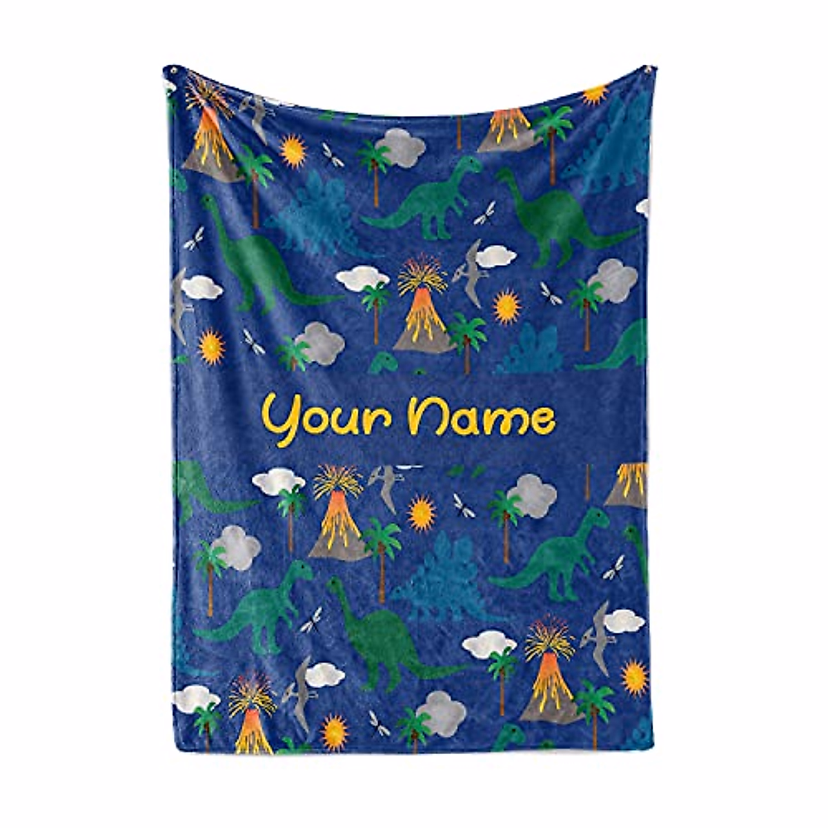 Personalized Corner Custom Dark Blue Dinosaur Fleece Throw Blanket for Kids - Boys Girls Baby Toddler Infants Blankets for Bed (30x40 Inches)