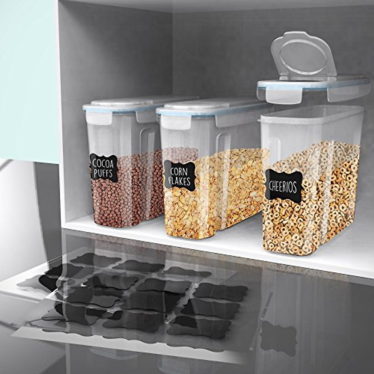 Top Quality Cereal Container Storage Set 3 Pc -135.2oz + 18 Labels & Pen - Airtight Dry Food Keepers - Great For Cereal, Flour, Sugar - BPA Free Dispenser - Shazo …