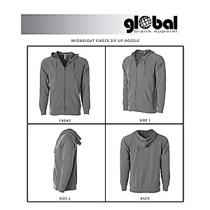 Global Blank Lightweight Zip Up Hoodies Men Extra Soft Fleece Hooded Sweatshirt Light ,Nickel,XXX Large