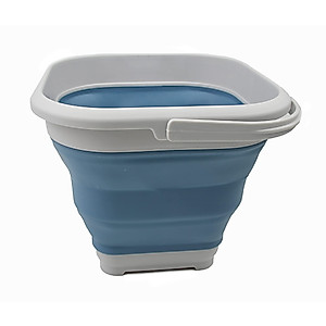 SAMMART 5.5L (1.4 Gallon) Collapsible Square Handy Bucket/Foldable SquareWater Pail/Portable Tub with Handle. (Grey/Steel Blue, 1)