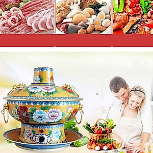 Chafing Dishes Casserole Pot For Hob And Oven Creative Cloisonne Copper Hot Pot Electric Copper Hot Pot Household Charcoal Copper Pot Retro Hot Pot (Color : Yellow, Size : 32cm)