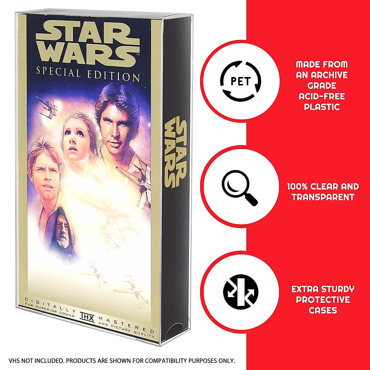 EVORETRO VHS Cassette Tape Plastic Protective Case - [25 Pack] - Clear Archival Grade Material, Display Your Favorite Retro Movies Collection Like Star Wars, Disney Classics, Jurassic Park and More