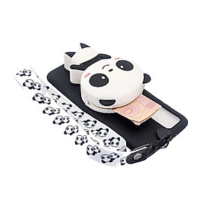 Yewos Case Compatible with Oneplus Nord N10 5G,3D Cute Animals Pandas Cartoon Soft Black Silicone Wallet Case with Wrist Strap,Pretty Kawaii Funny Kids Teens Girls Shockproof Protective Cover