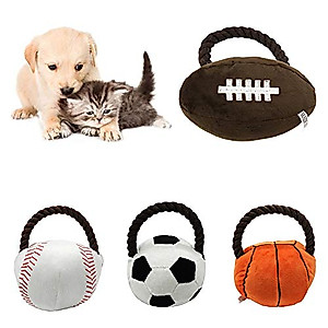 N/ hionre Interactive Playing Toys for Pets, Cotton Rope Plush Basketball Football Doll Chew Squeaky Toy for Pet Dog Cats Puppy Rugby