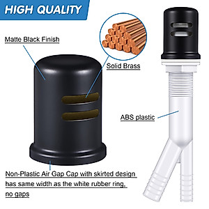 Enhon 1 Set Dishwasher Air Gap Kit, with Skirted Brass Air Gap Cap and Matching Escutcheon, Dishwasher Air Gap Replacement with Air Gap Cover (Matte Black)