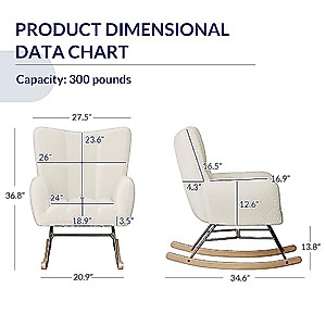 BELLEZE Rocking Chair, Nursery Chair Upholstered Glider Chair with Cushioned Back and Armrests, Wide Seat Rocker Chair for Bedroom, Nursery Room, Living Room, Office, Guest Room (Lucy - White)