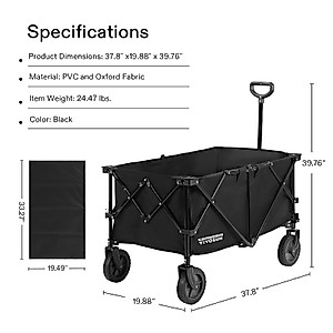 VIVOSUN Heavy Duty Collapsible Folding Wagon Utility Outdoor Camping Garden Cart with Universal Wheels & Adjustable Handle, Black