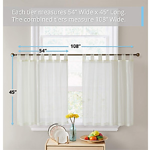 HLC.ME Ivory Sheer Voile Tab Top Window Treatment Cafe Tier Curtain Panels for Kitchen, Bedroom, Small Windows and Bathroom (54 x 45 inch Long, Set of 2)