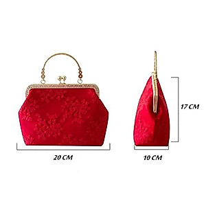 ZLXDP Women's Evening Dress Bag Women's Handbag Vintage red Handbag Metal Frame kiss Lock Shoulder Bag