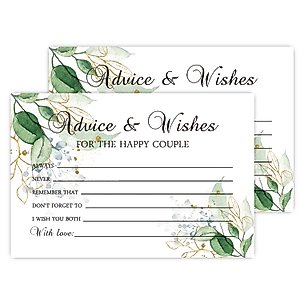 FARHTINANFX Greeting Card, 50 Wedding Advice and Wishes Cards for The Happy Couple, Bride and Groom, 4x6 inches, Rustic Green Leaves Design