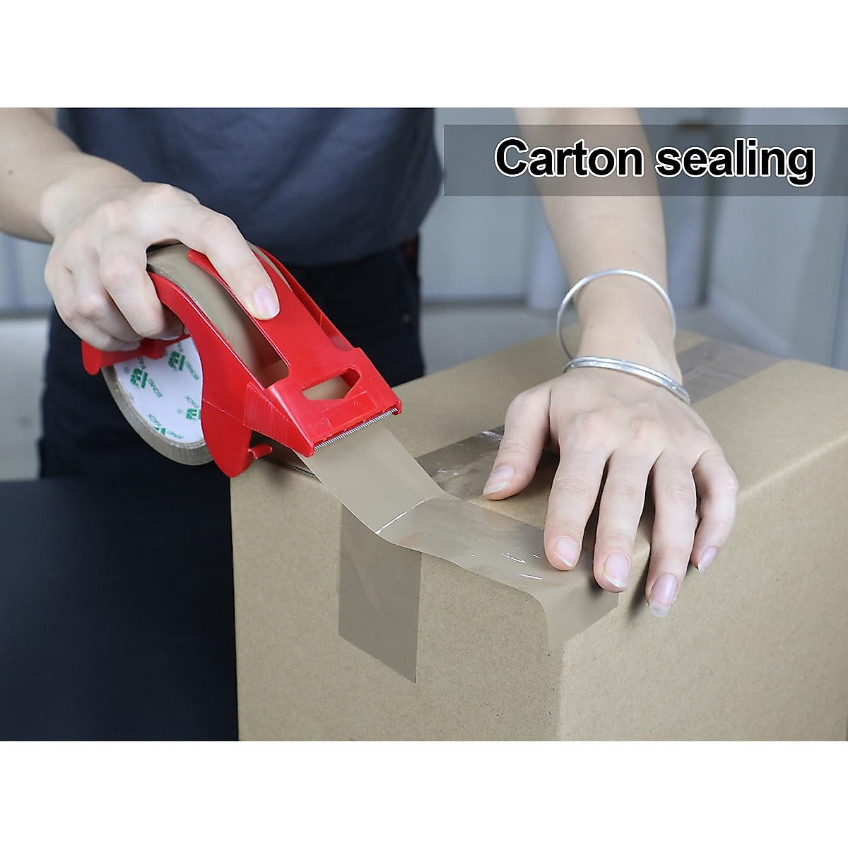 BOMEI PACK Brown Packing Tape with Dispenser, 2.4 Mil 1.88 Inch x 60 Yards, 6 Refills Rolls Packaging Tape for Moving, Shipping and Storage