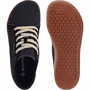 WHITIN Men's Extra Wide fit Fashion Barefoot Sneakers Canvas Zero Drop Sole Size 10W Minimus Weightlifting Minimalist Outdoor Shoes Lace Up Black Gum 44