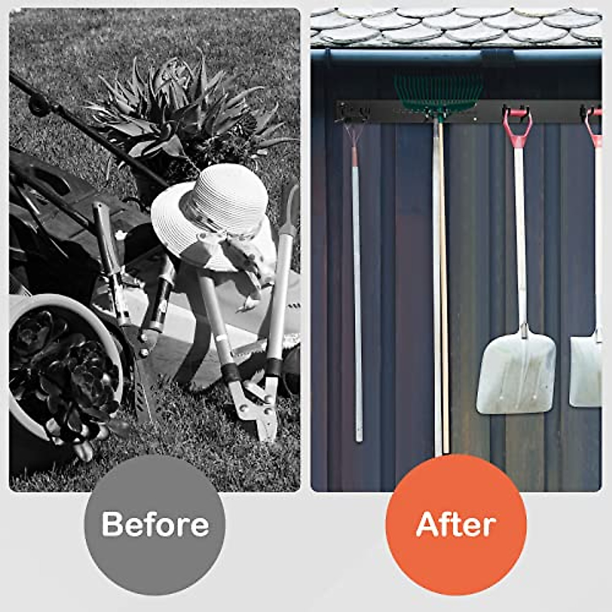 Goplus Garden Tool Organizer, Wall-Mounted Garage Tool Storage Rack with 8 Hooks, 36 Inch Yard Lawn Tool Hanger, Heavy Duty Metal Utility Rack for Shovel, Broom, Rake, Mop, Max Load 330 LBS