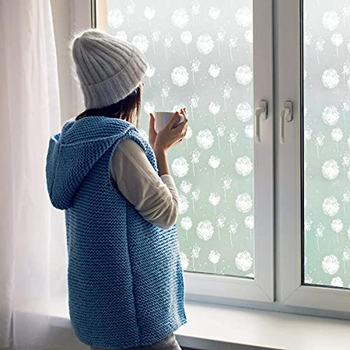 Viseeko Privacy Window Film Non-Adhesive Window Film Frosted Static Cling Glass Film Dandelion Patterns Window Stickers for Doors Home Living Room Kids Bedroom (17.5 x 78.7Inches)