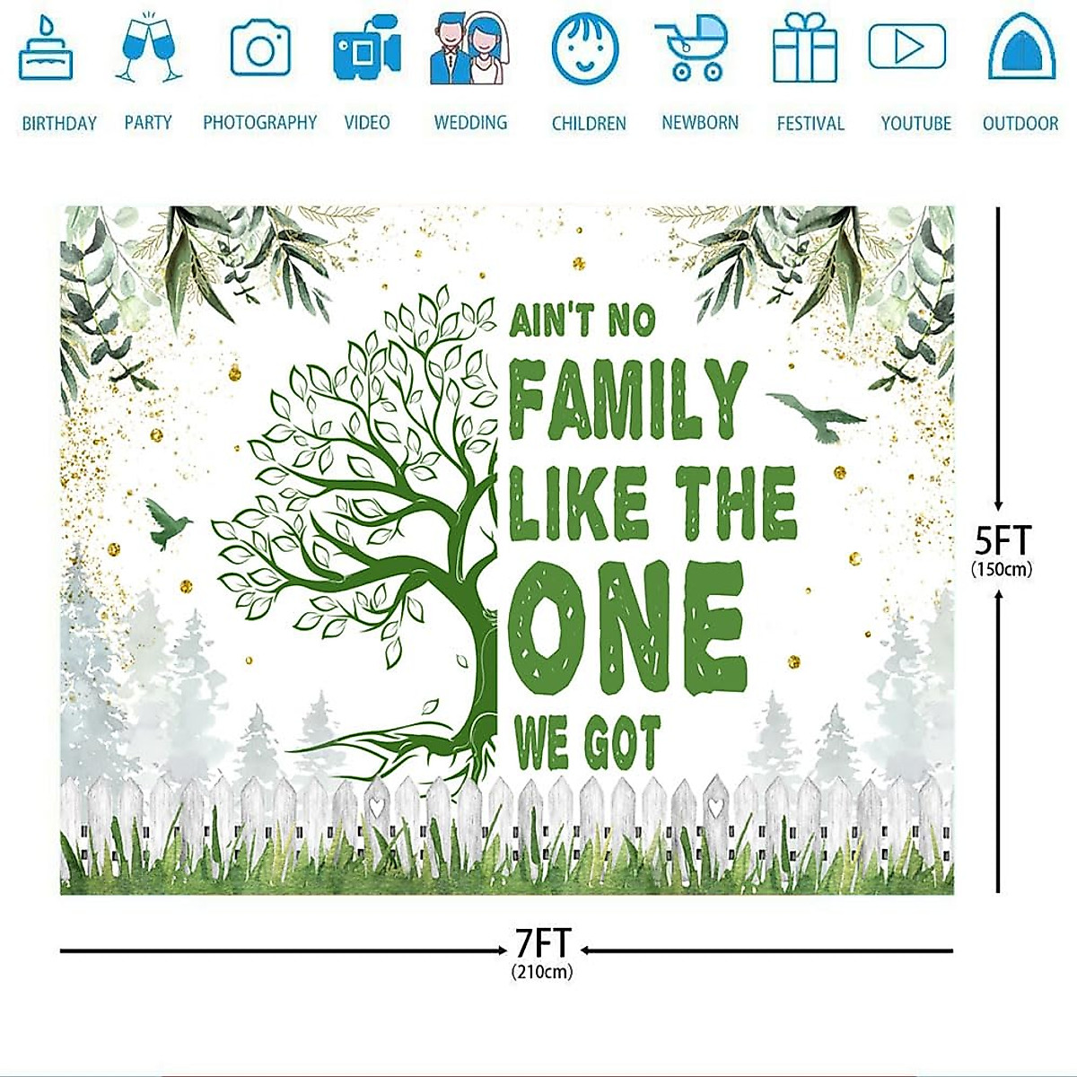 Ticuenicoa Family Reunion Backdrop 7x5ft Family Tree Leaves Welcome to Our Family Members Photography Background Gathering Gold and Green Party Decorations Supplies Photo Banner Booth Props