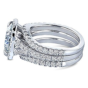 Kobelli Round Forever One D-F Moissanite Cushion Halo Bridal Wedding Set 4 1/3 CTW 14k White Gold 3 Piece Set, 6.5