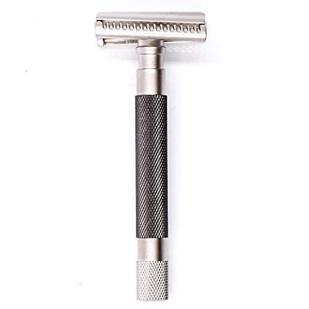 Parker THE SEMI SLANT, Double Edge Safety Razor and 5 Parker Blade Refills - Electroplated Graphite Gray Solid Brass Handle - Delivers a Barbershop Shave at Home