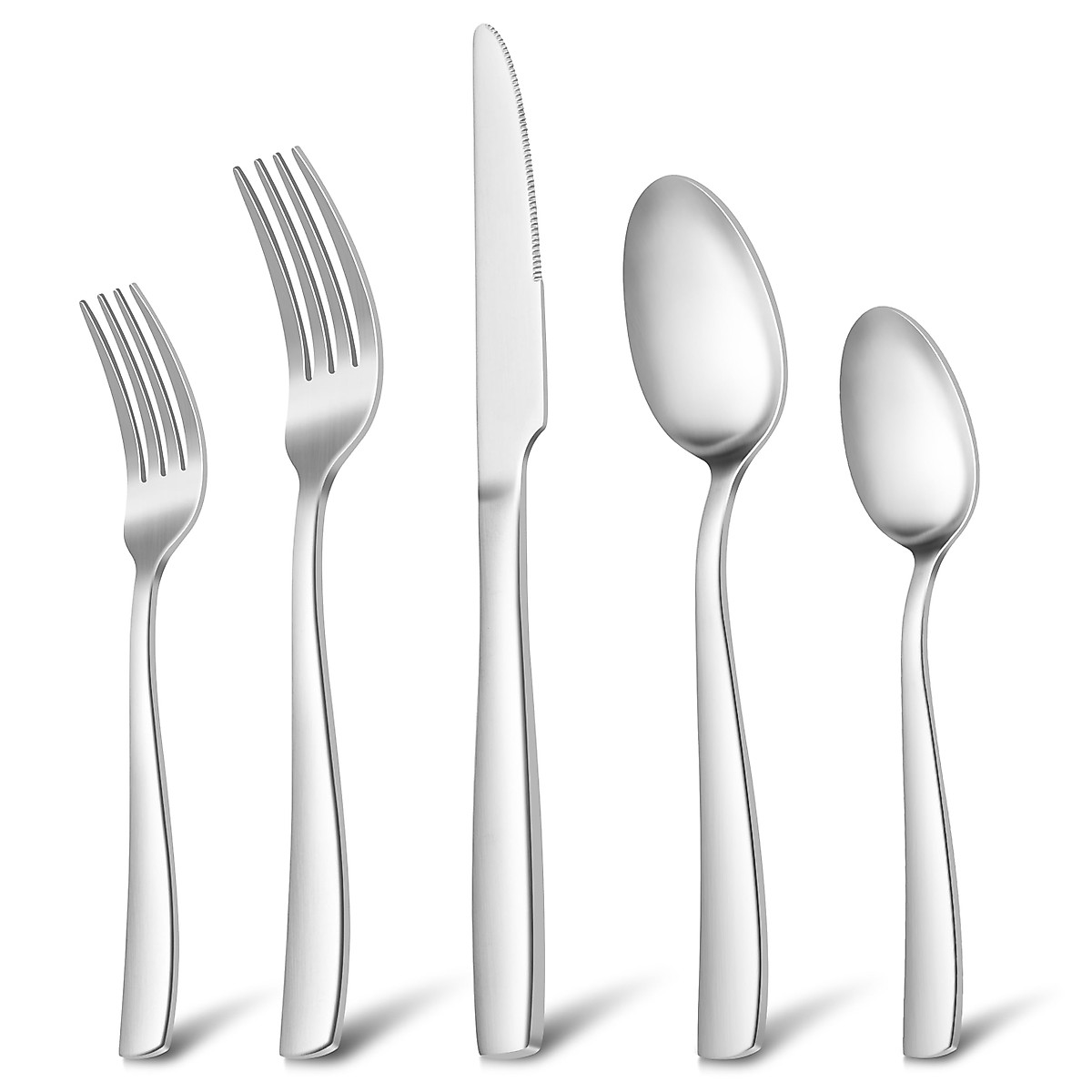E-far Matte Silverware Set for 4, 20 Pieces Stainless Steel Flatware Eating Utensils Set for Home Kitchen Restaurant, Metal Forks Spoons and Knives with Square Handle, Dishwasher Safe